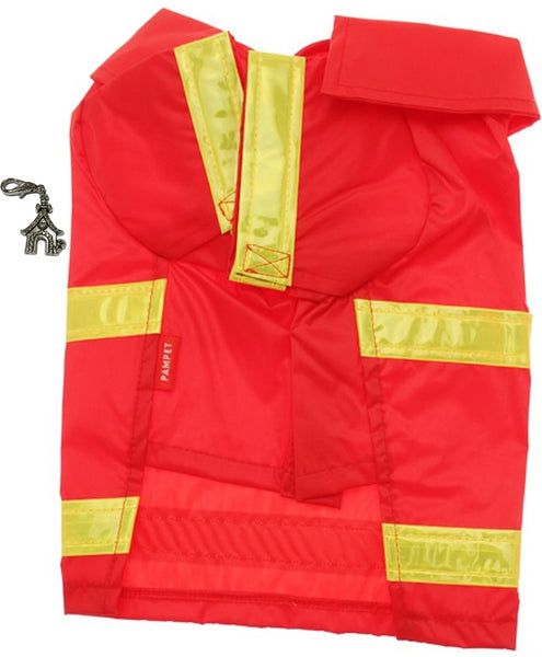 Cute Doggie Fireman Red Costume Raincoat and Fire Chief Helmet Hat ...